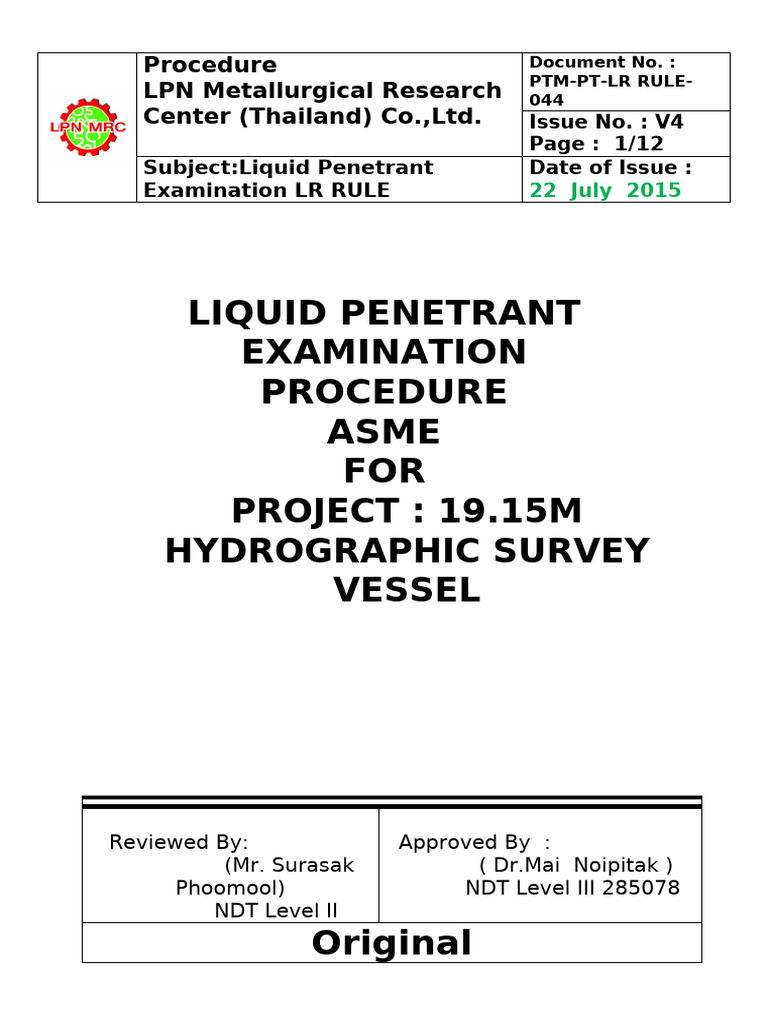 PTM-PT-LR-044-liquid Penetrant Examination V0 | PDF | Nondestructive ...