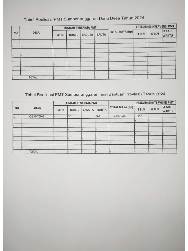 Realisasi PMT Sumber Anggaran DD Tahun 2024 | PDF
