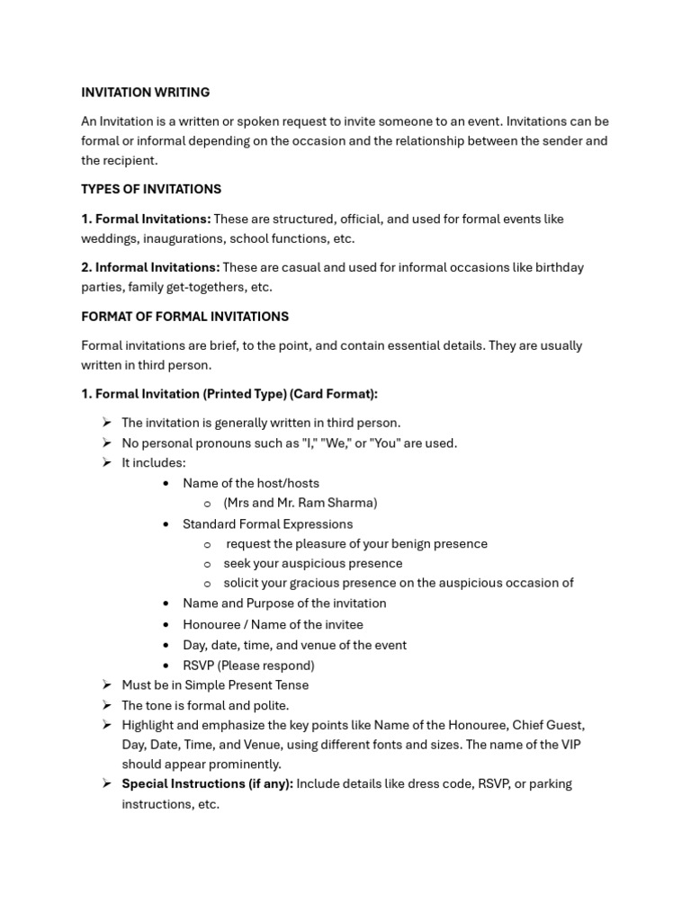 Invitation Writing - Class 12 (2024-25) | PDF | Linguistics