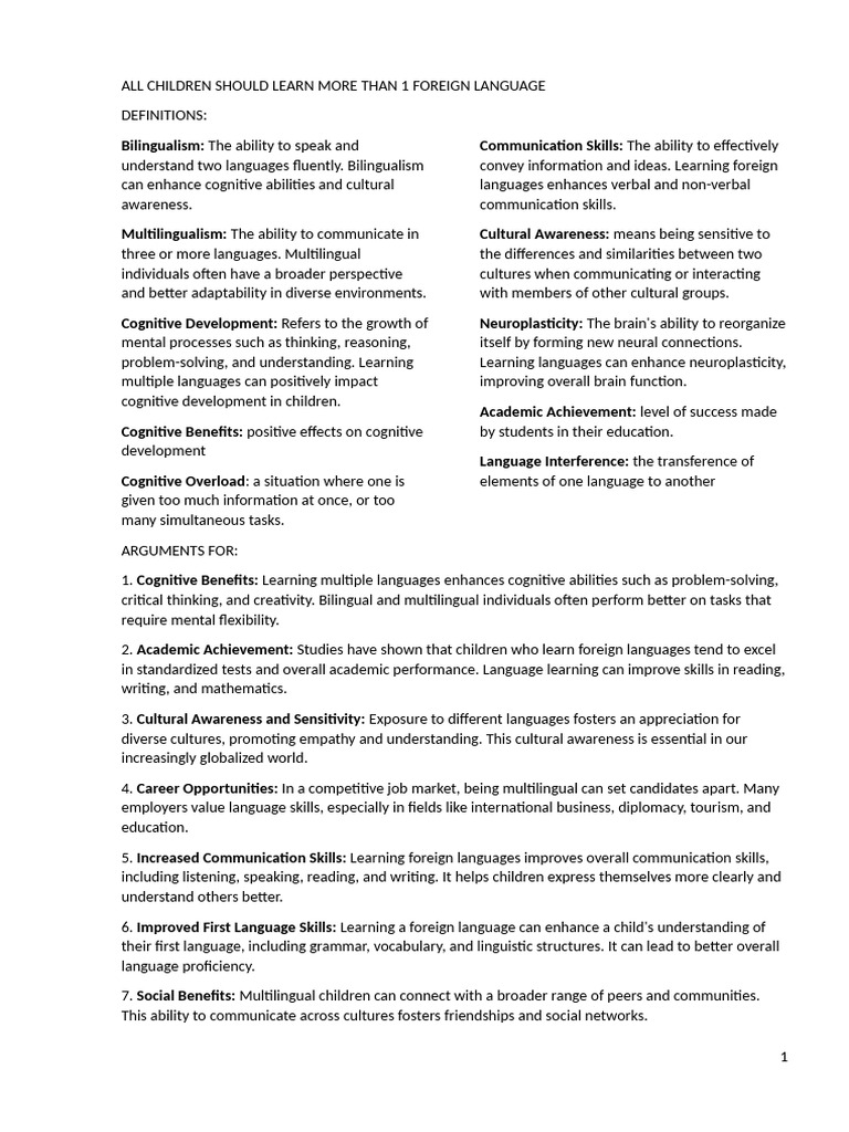 ALL CHILDREN SHOULD LEARN MORE THAN 1 FOREIGN LANGUAGE | PDF ... ALL CHILDREN SHOULD LEARN MORE THAN 1 FOREIGN LANGUAGE | PDF ...