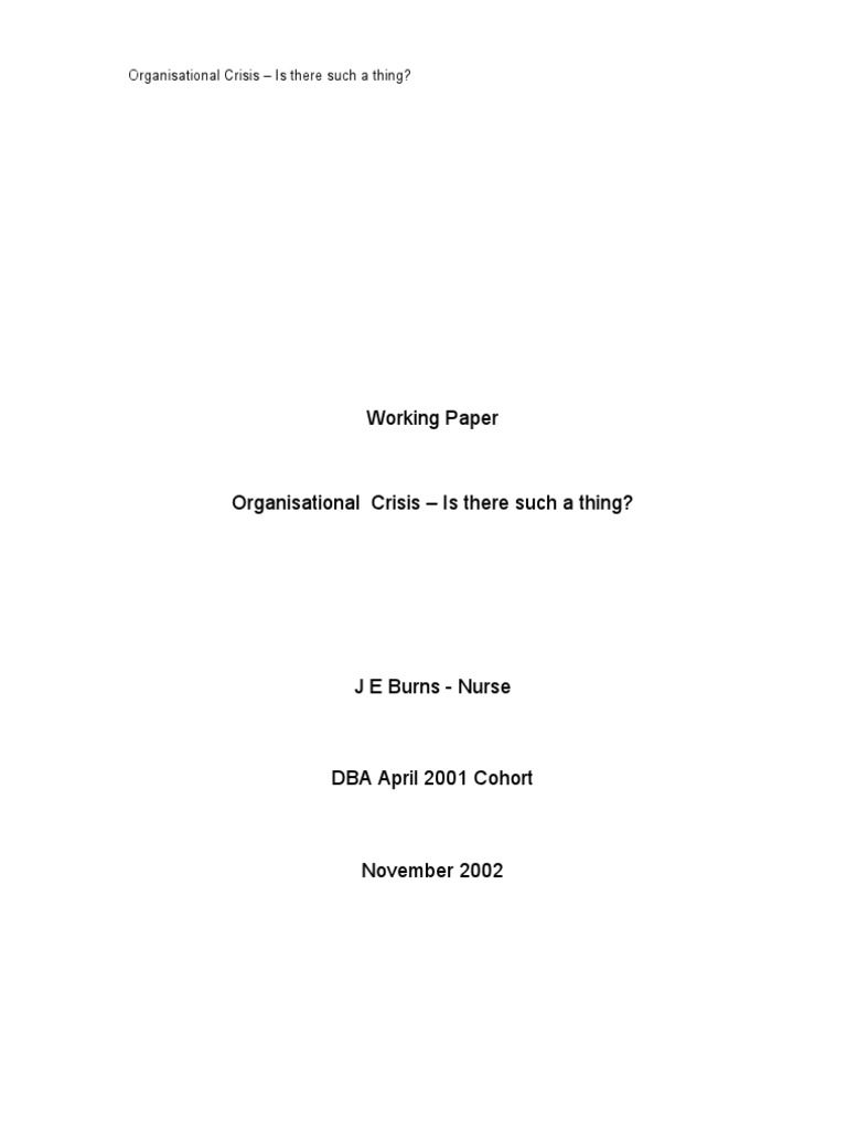Working Paper: Organisational Crisis - Is There Such A Thing? | PDF ...