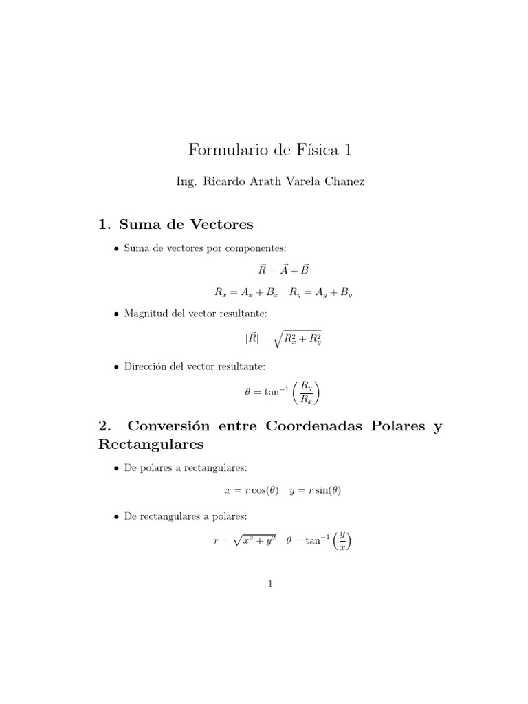 Formulario Fisica 1 | PDF | Física Matemática | Geometría euclidiana