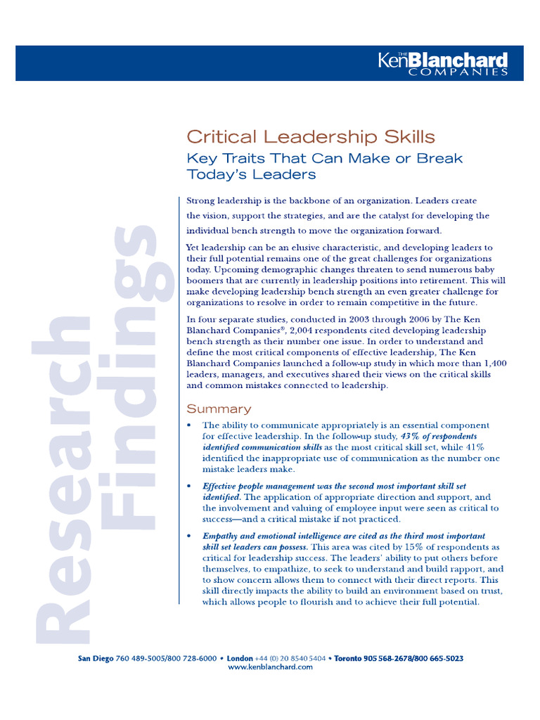 Critical Leadership Skills | PDF