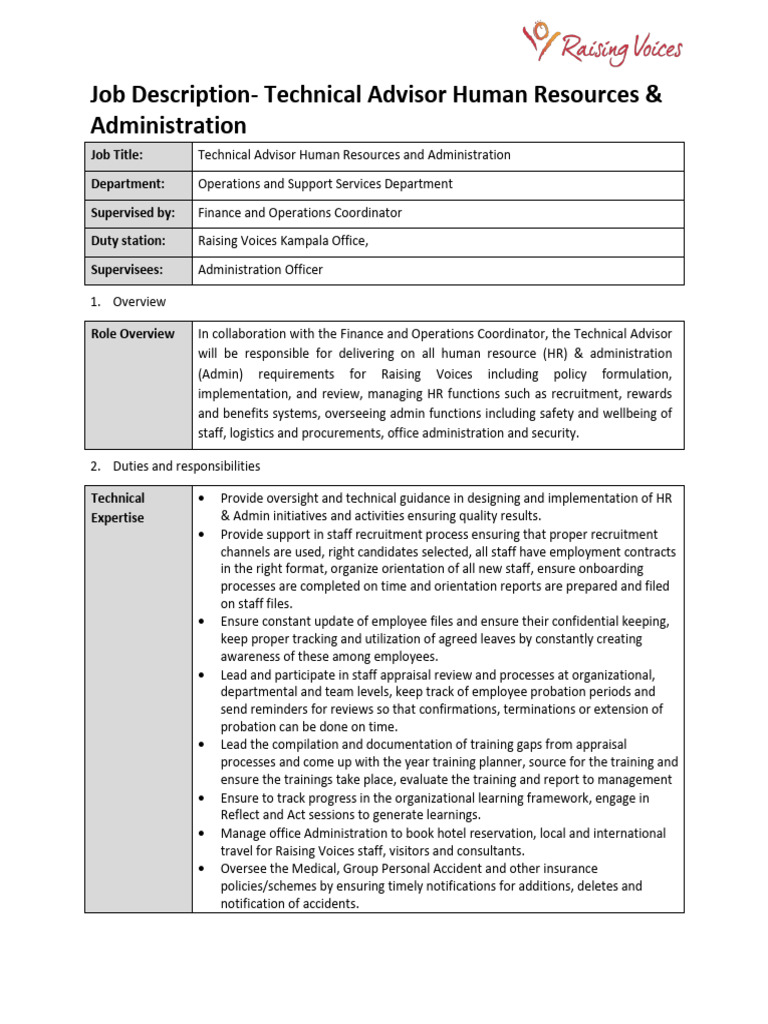 JD Technical Advisor Human Resource and Administration Final July 2024 | PDF | Human Resources ...