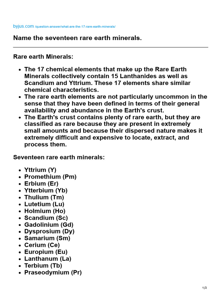 byjus.com-Name the seventeen rare earth minerals | PDF