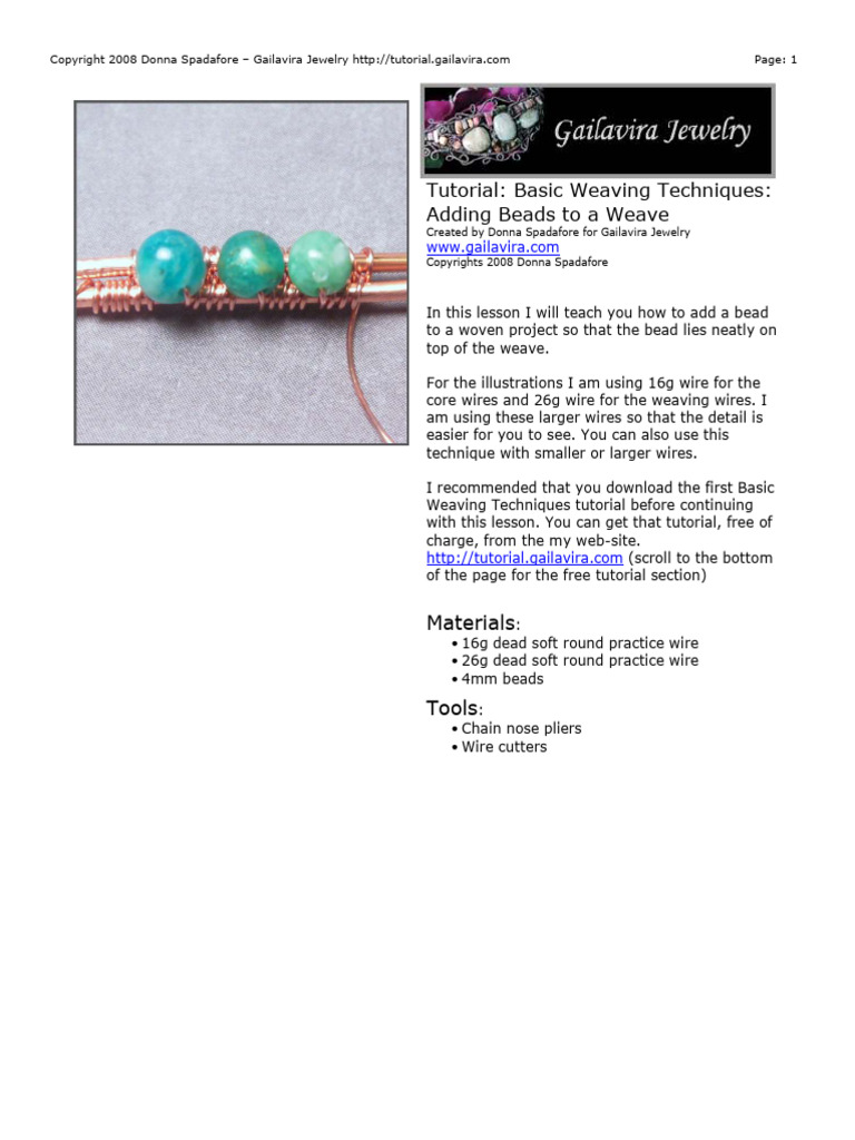 Basic Weaving Techniques - Adding Beads To A Weave | PDF | Wire | Bead