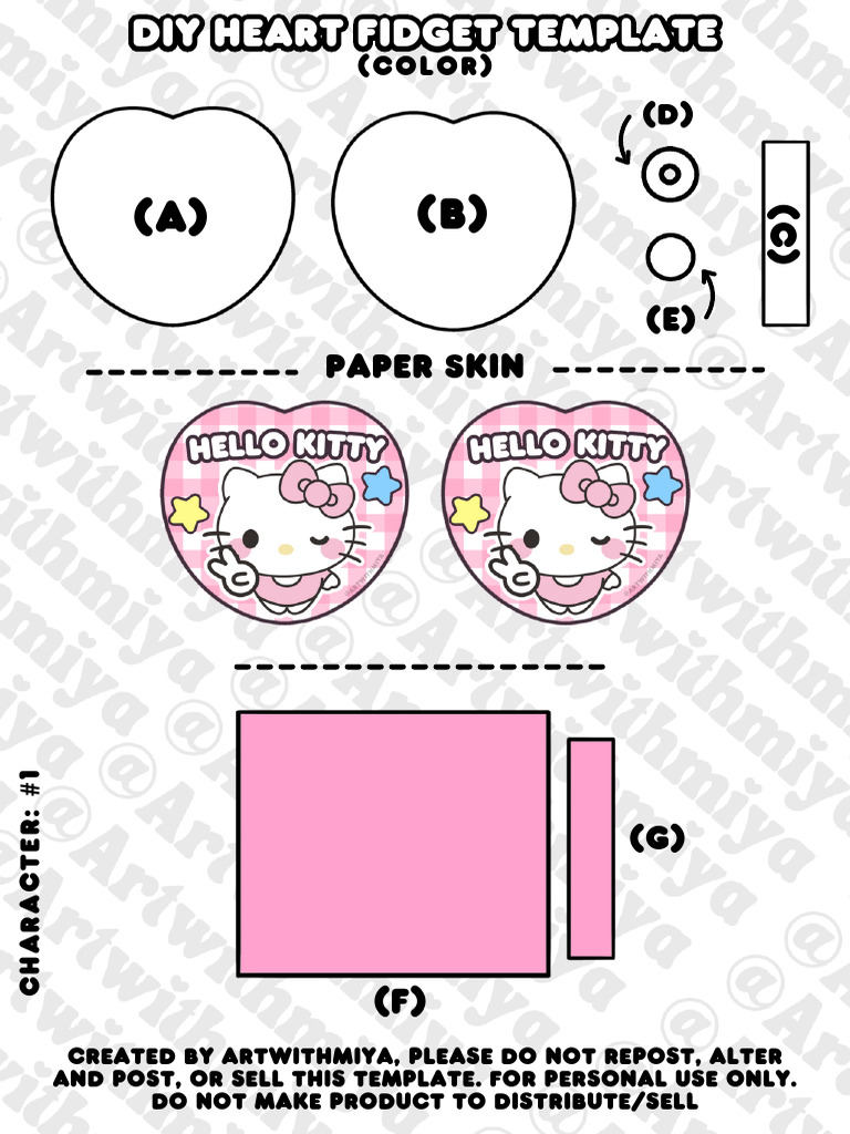 (Free) DIY Heart Fidget Templates (3 Characters) Black & White + Color ...