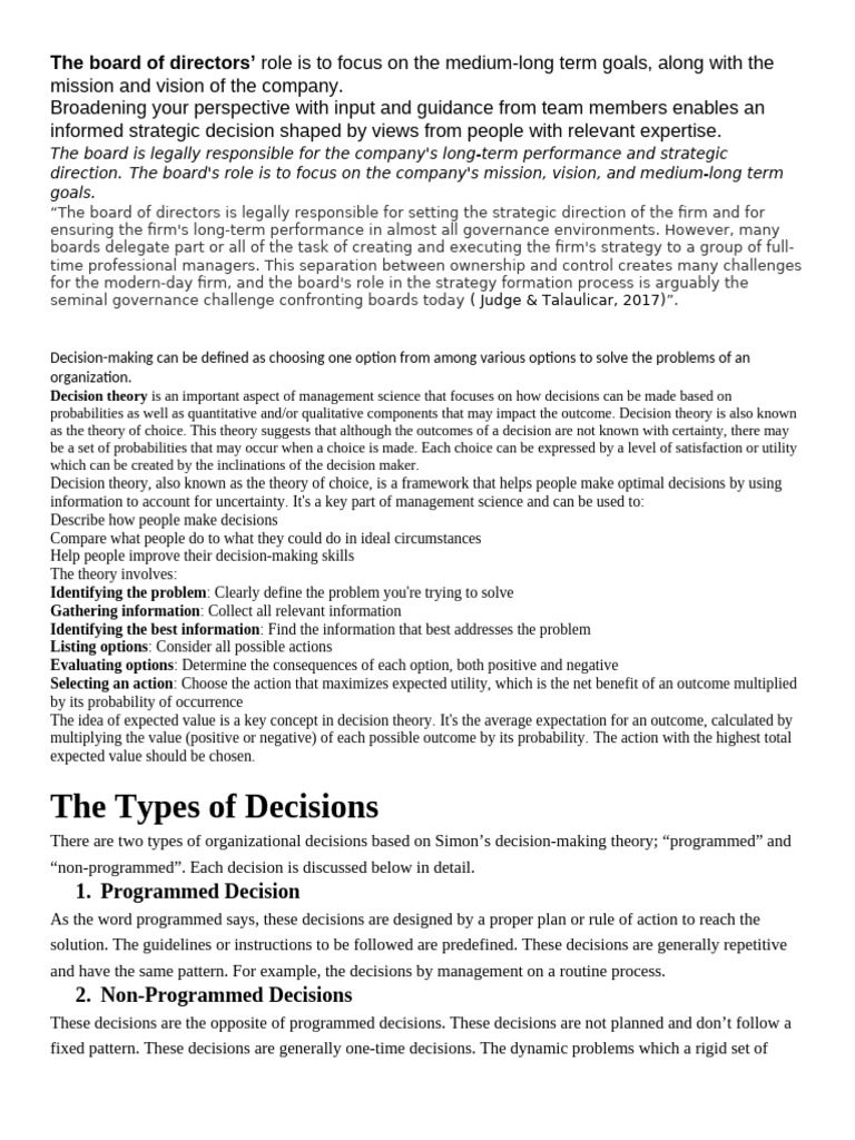 Board Decision-Making Essentials | PDF | Decision Making | Decision Theory