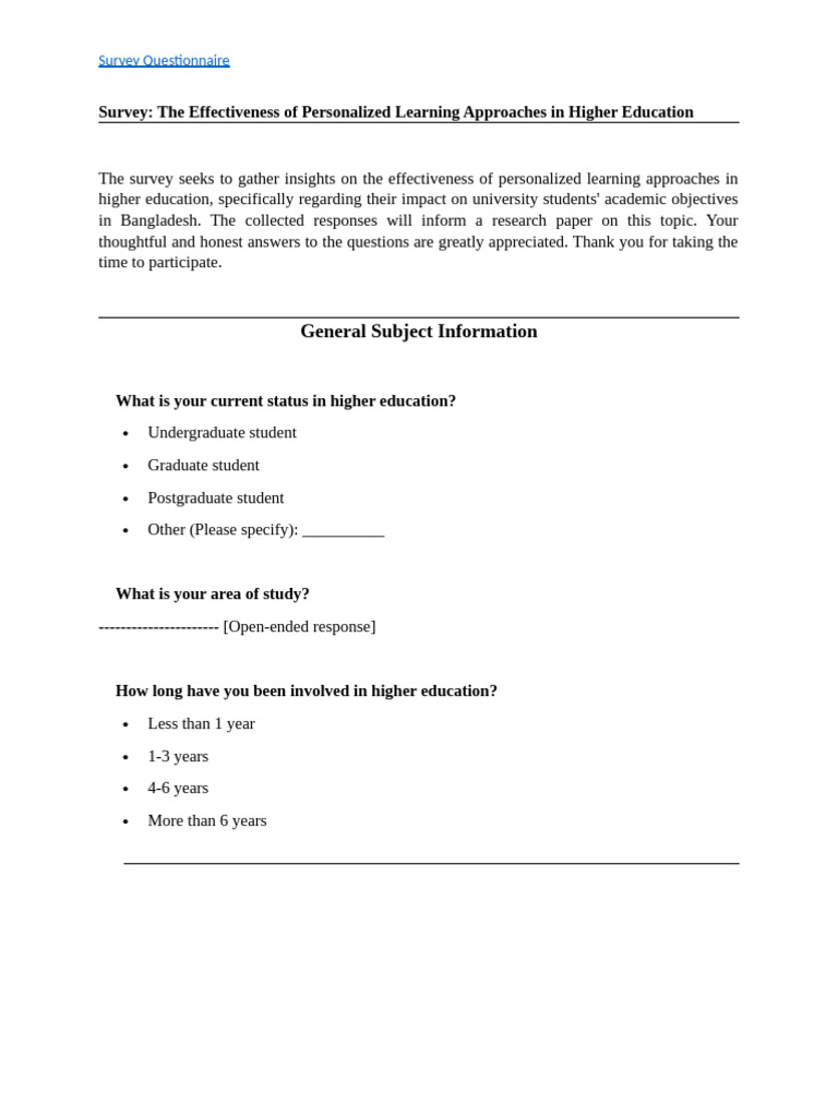 Effectiveness of Personalized Learning Survey | PDF | Learning | Motivation