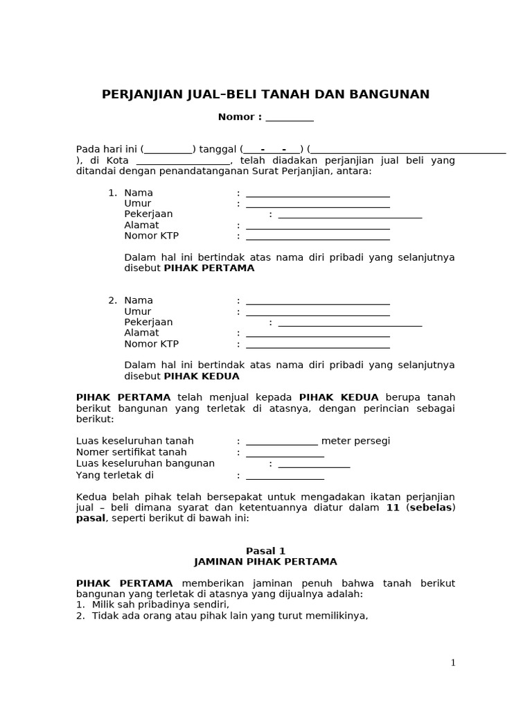DRAFT Perjanjian Jual-Beli Tanah Dan Bangunan | PDF