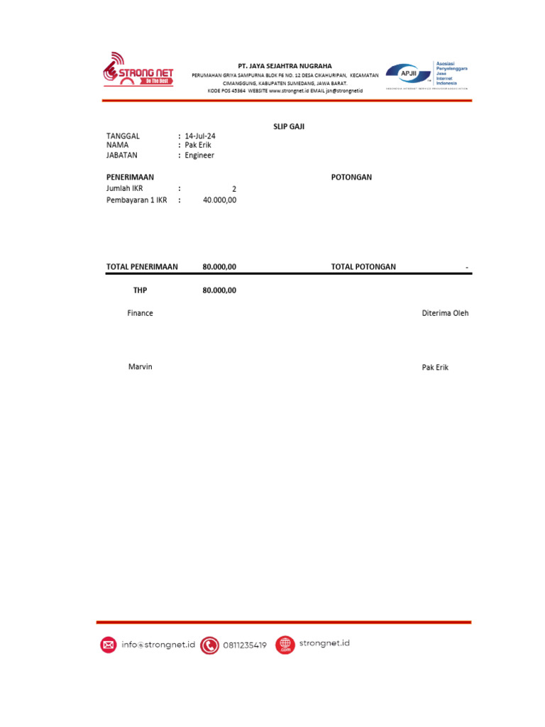 Slip Gaji Pak Erik 14 Juli 2024 | PDF