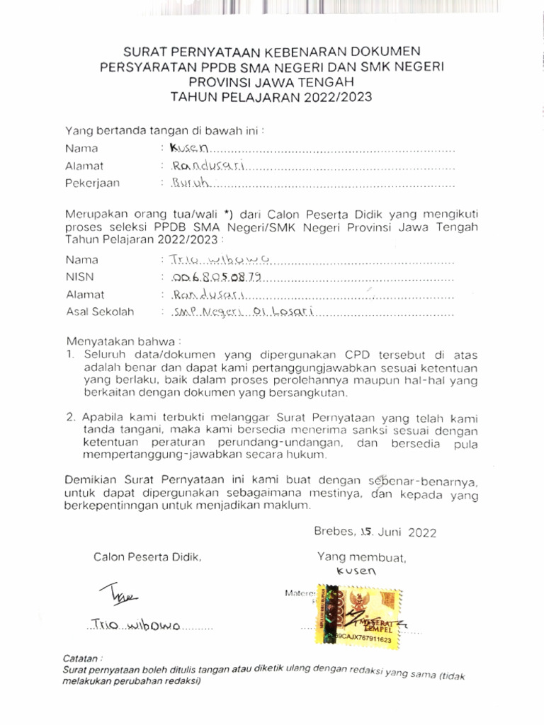 Surat Pernyataan Kebenaran | PDF