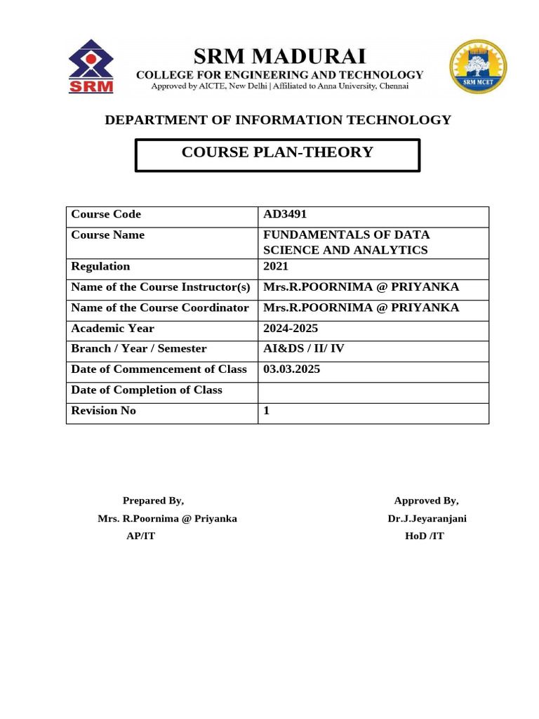 Data Science Fundamentals Course Plan | PDF | Statistics | Student's T Test