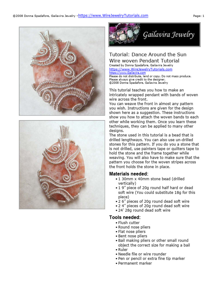 Dance Around The Sun Wire Wrapped Pendant Tutorial | PDF | Wire | Weaving