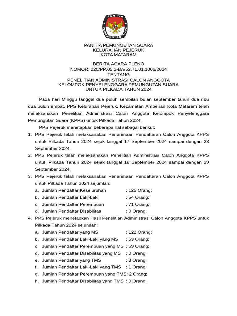 BERITA ACARA PPS PENELITIAN ADMINISTRASI KPPS | PDF