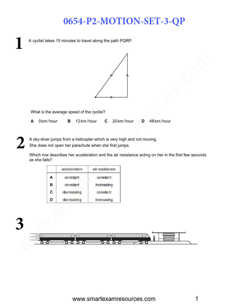 1.1 0654 P2 Physics Motion Set 3 QP | PDF | Speed | Momentum