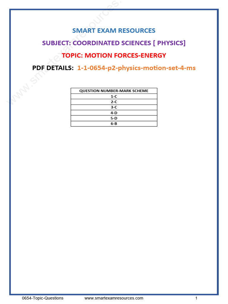1.1 0654 P2 Physics Motion Set 4 Ms | PDF