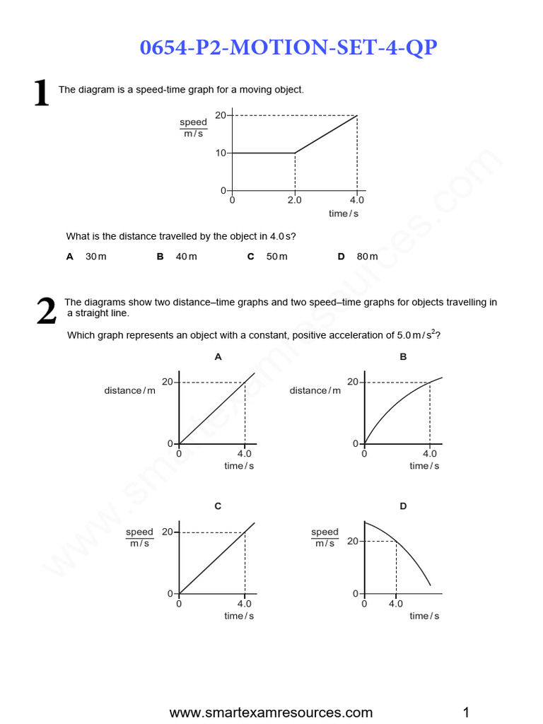 1.1 0654 P2 Physics Motion Set 4 QP | PDF | Speed | Temporal Rates