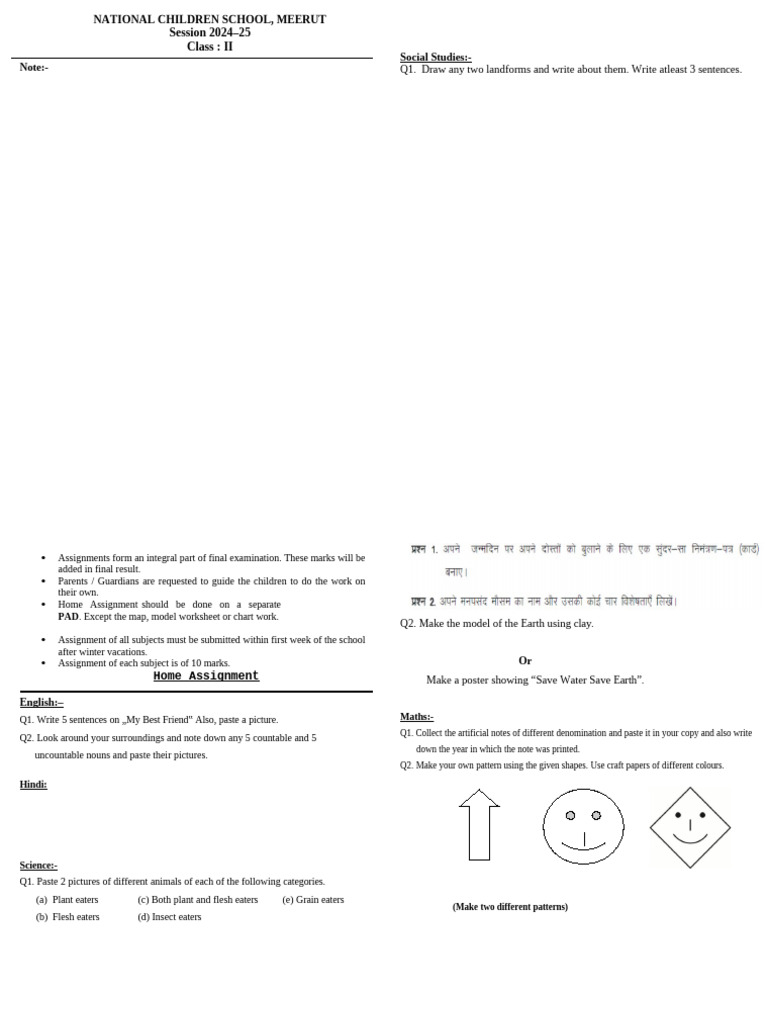 Class-II-Winter-Vacation HHW | PDF