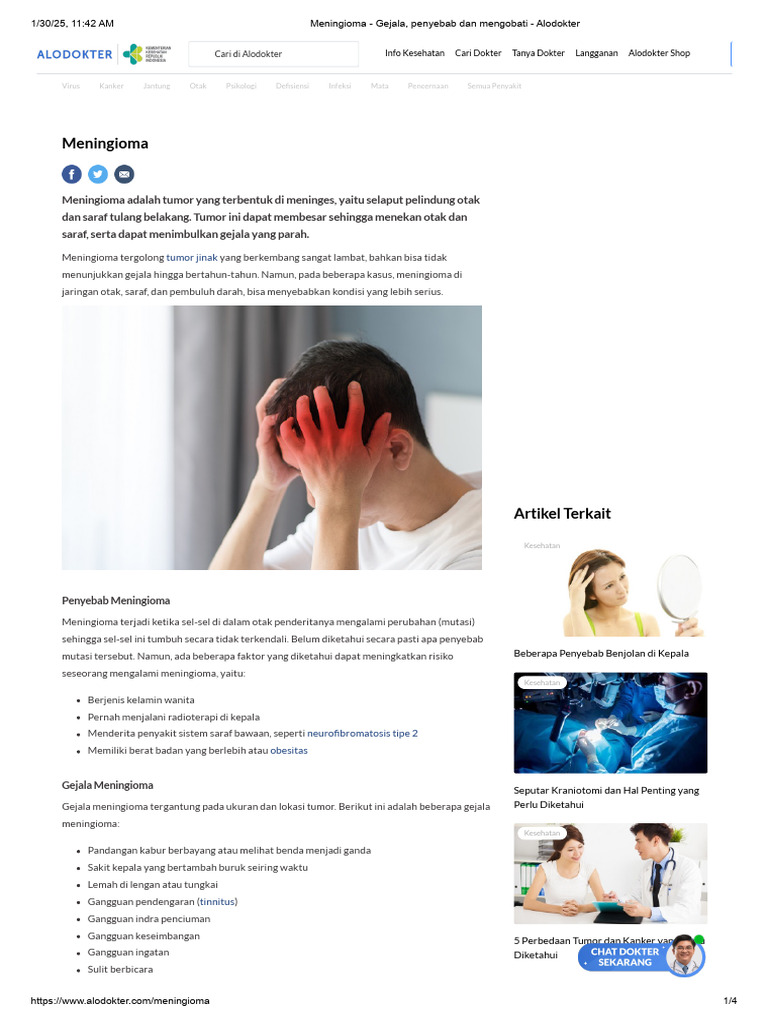 Meningioma - Gejala, Penyebab Dan Mengobati | PDF