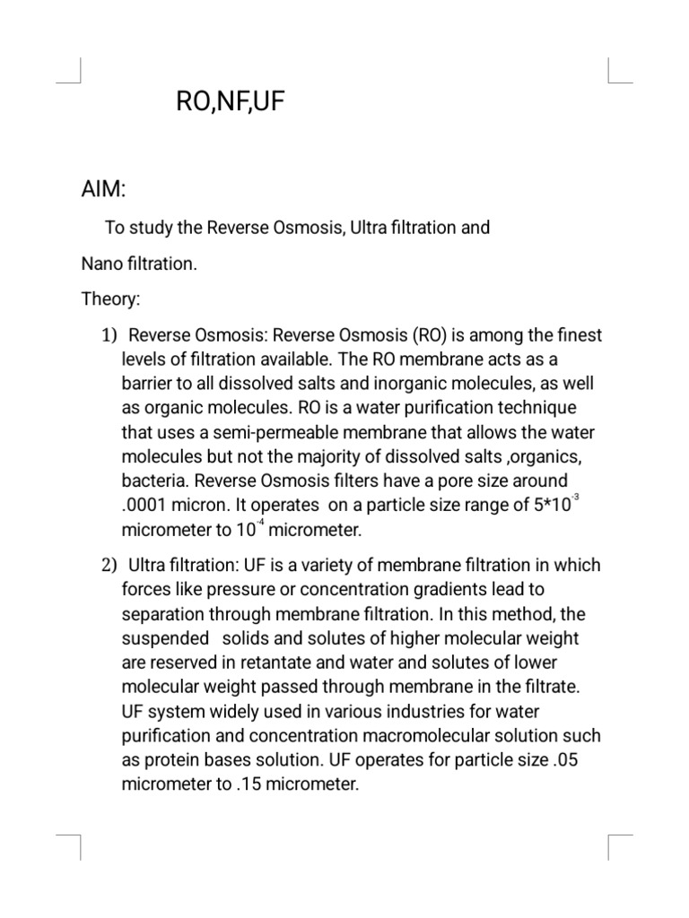 Reverse Osmosis, UF, and NF Overview | PDF | Membrane | Water Purification