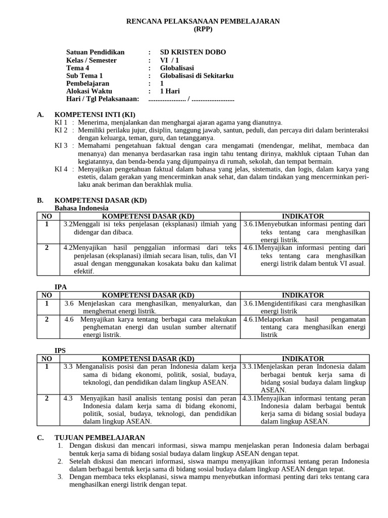 RPP Tema 4 Kelas | PDF