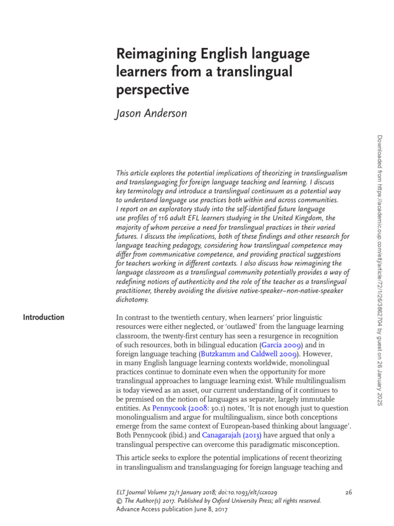 Translingualism in English Language Teaching | PDF | Multilingualism ...