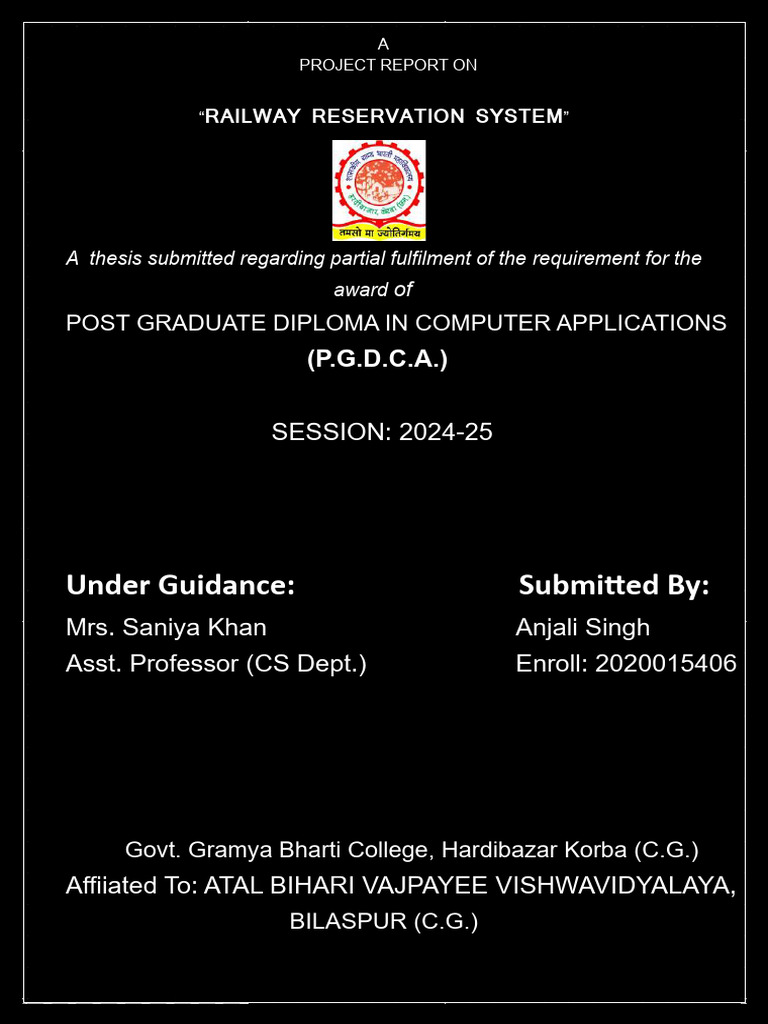 Railway Reservation System Project Report | PDF