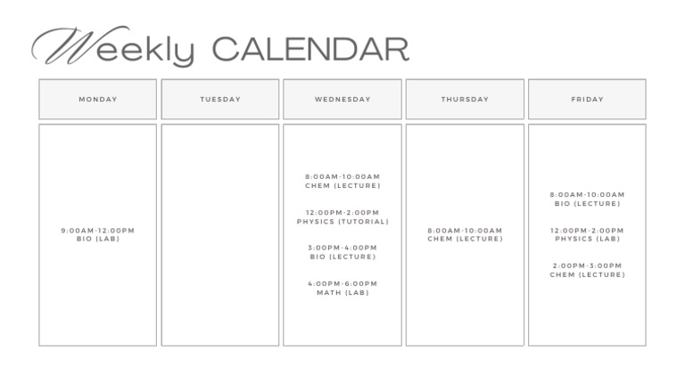White Grey Minimalist Simple Weekly Calendar | PDF