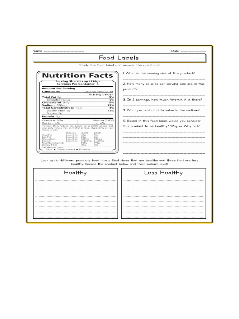 Food Label Worksheet - 12546.png | PDF