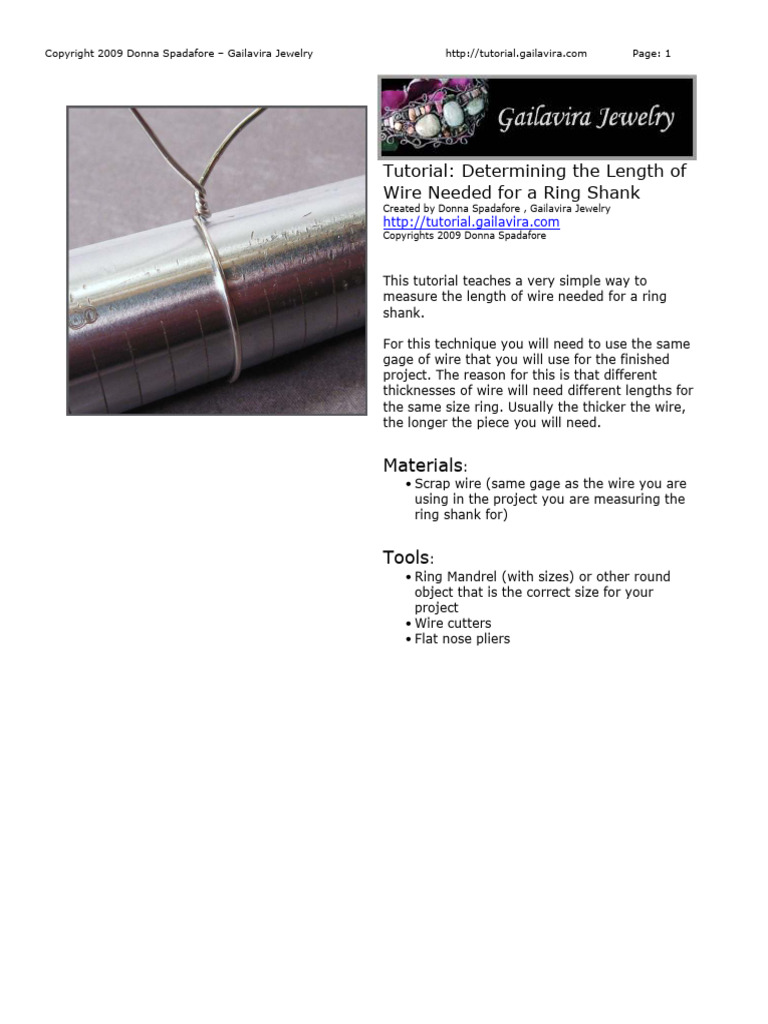 How To Measure Wire For A Ring Shank Tutorial | PDF | Wire
