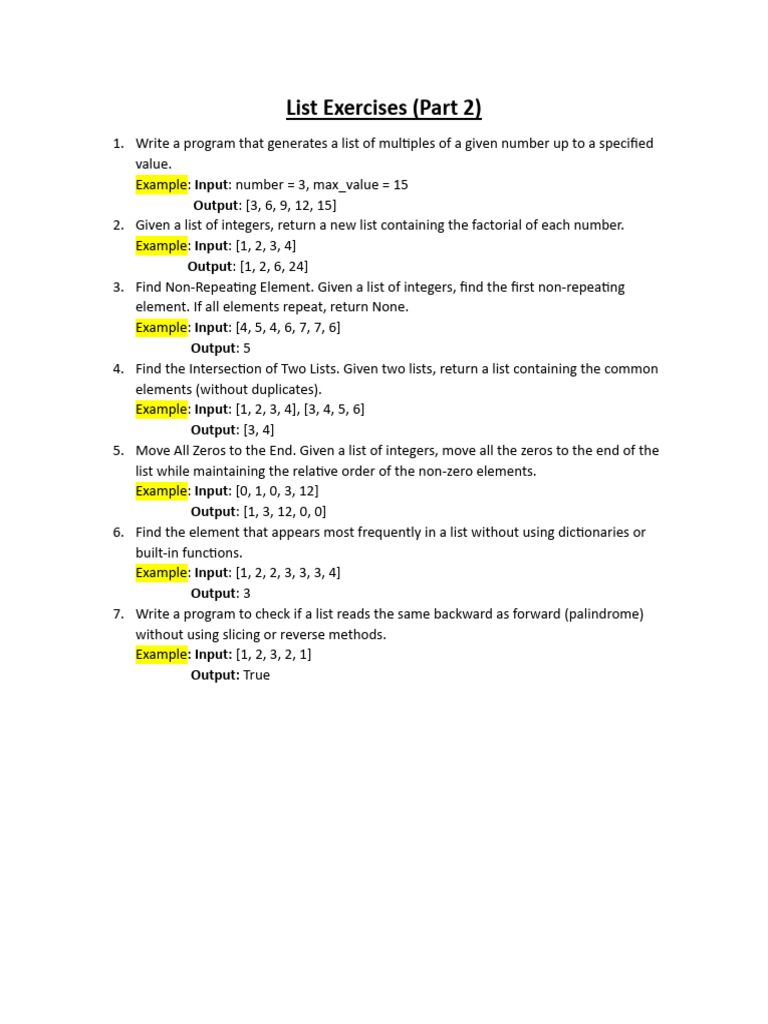 List Exercises(Part 2) | PDF