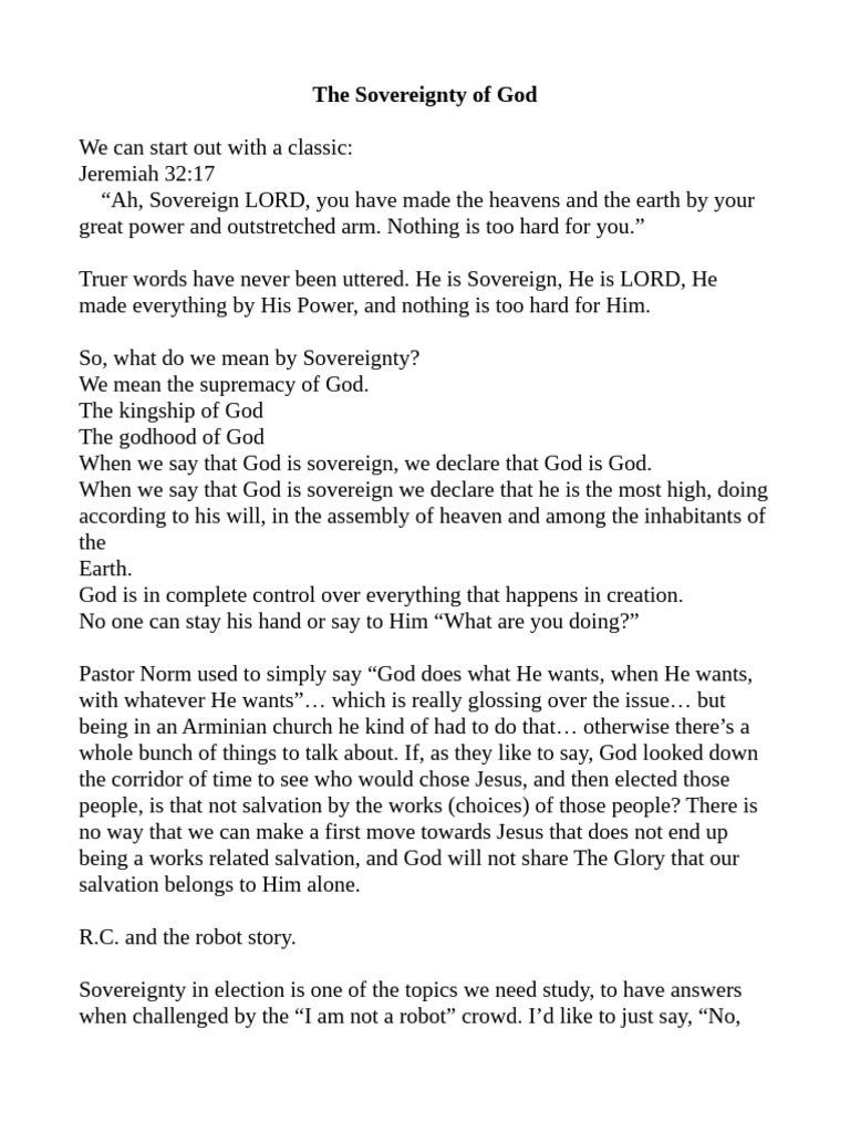 The Sovereignty of God | PDF | Jesus | Glory (Religion)