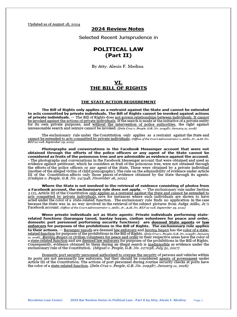 Political Law Reviewer Part II - by Atty. Alexis F. Medina - 2024 | PDF ...