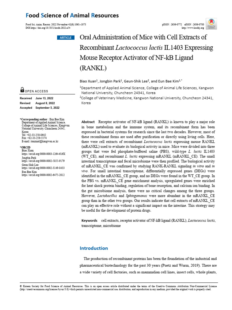 Oral Administration of Mice with Cell Extracts of Recombinant ...