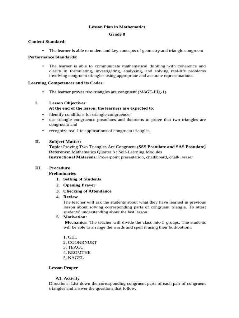 Lesson Plan (Week 6 - Day 1) | PDF | Mathematics | Classical Geometry