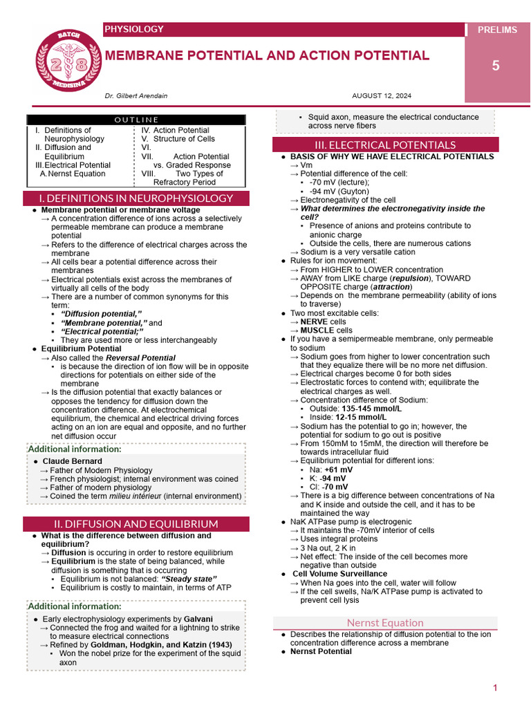 PHYSIO - P5 - Membrane Potentials and Action Potentials | PDF | Action ...