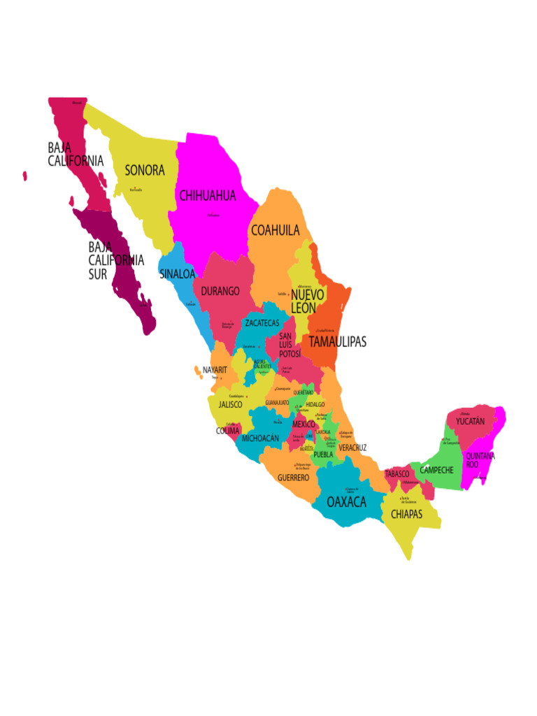Mapa de Mexico Con Nombres y Color | PDF | México | América del Norte