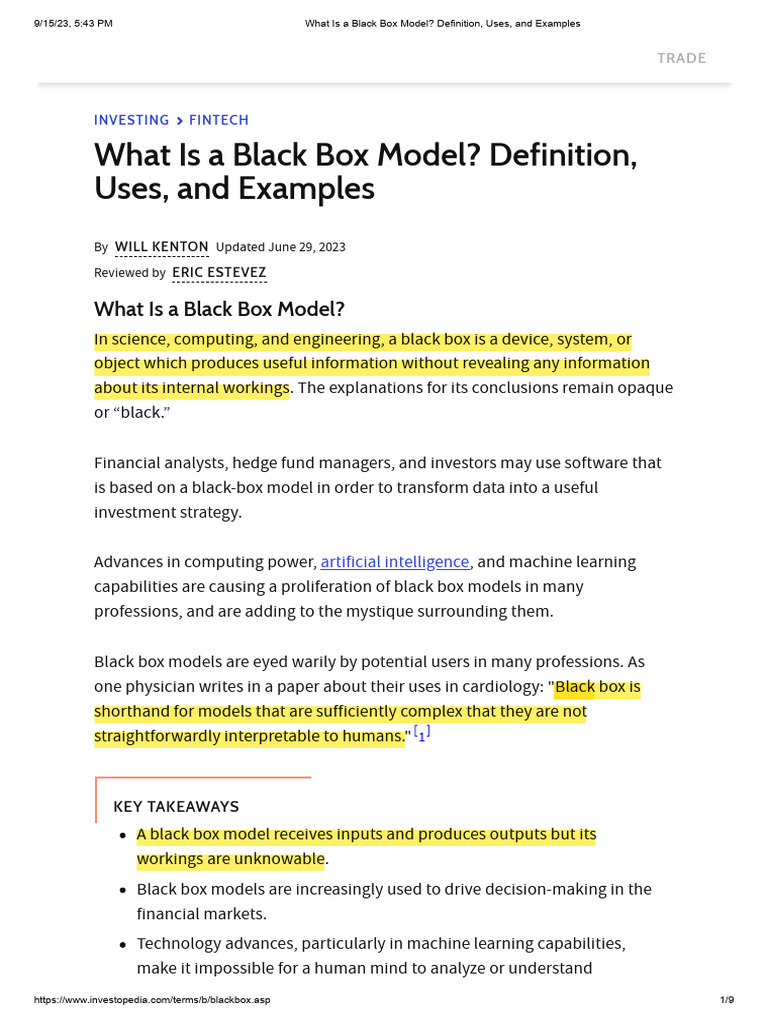 Black Box Model: Finance and AI Use | PDF | Machine Learning ...