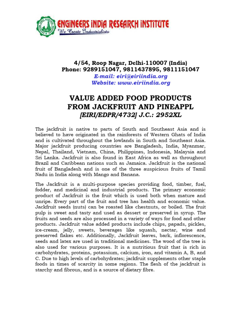 Project Report on VALUE ADDED FOOD PRODUCTS FROM JACKFRUIT AND PINEAPPL ...