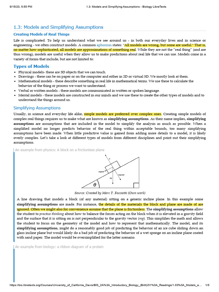 1.3_ Models and Simplifying Assumptions - Biology LibreTexts | PDF | Model Organism | Cell Membrane