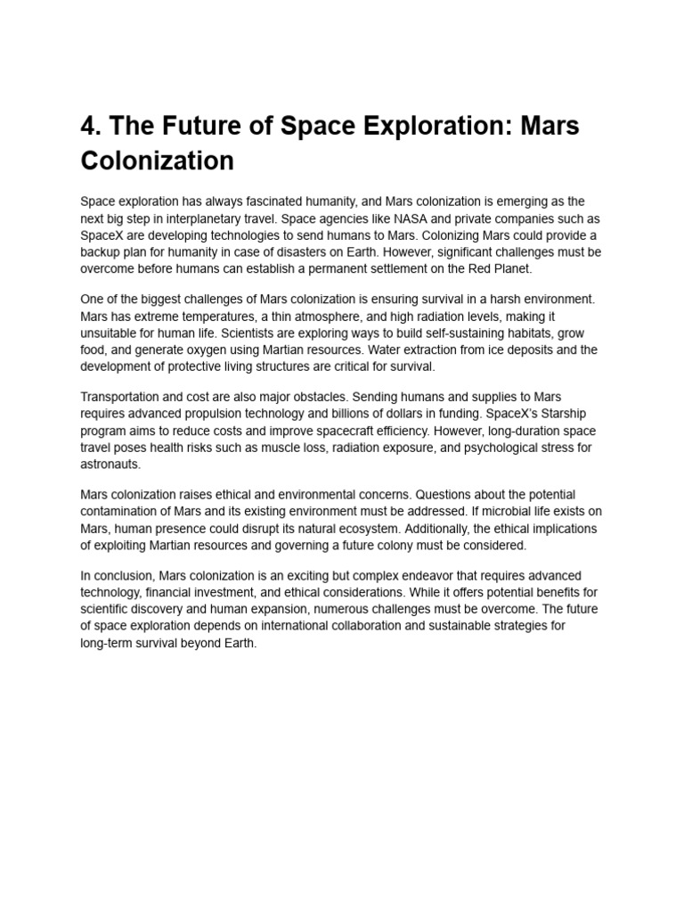 Mars Colonization: Challenges & Future | PDF