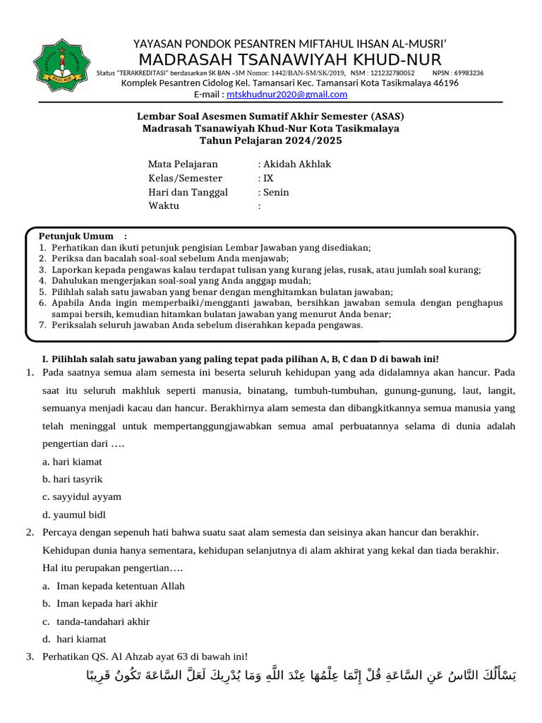 Soal Asas Kelas 9 | PDF