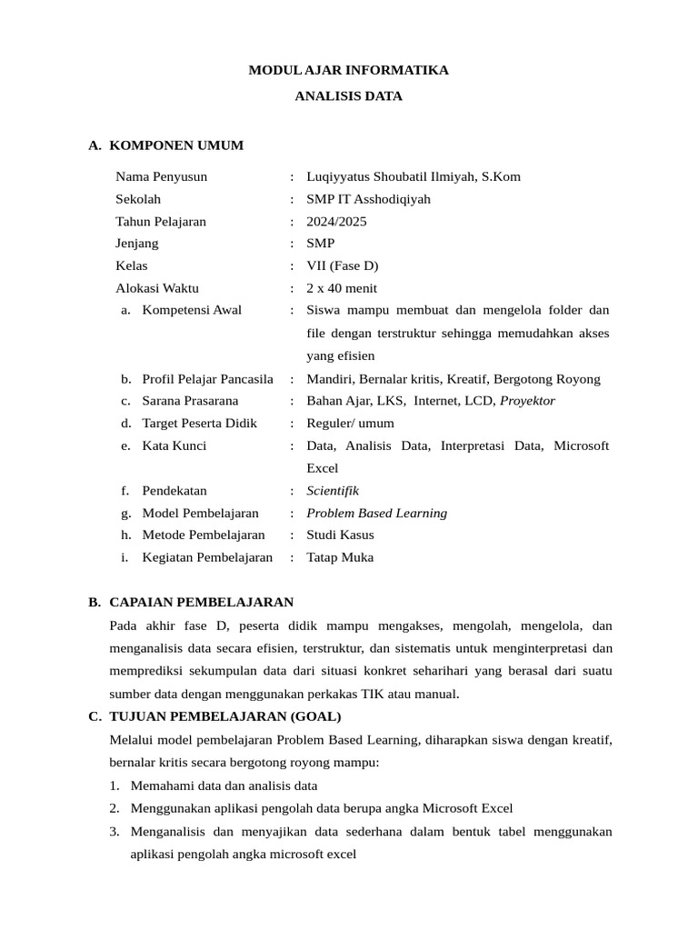 MODUL AJAR Informatika Analisis Data | PDF