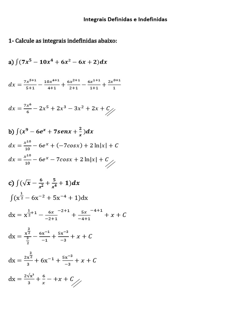 Integrais Definidas e Indefinidas | PDF | Matemática | Analise matemática