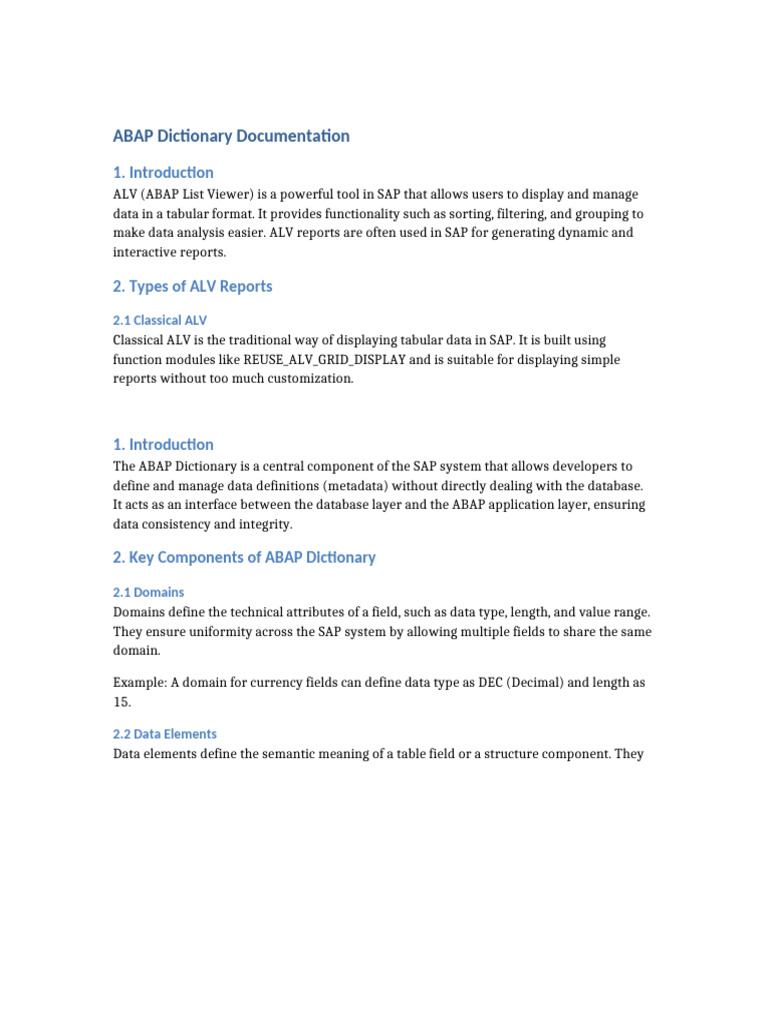 ABAP Dictionary Documentation | PDF