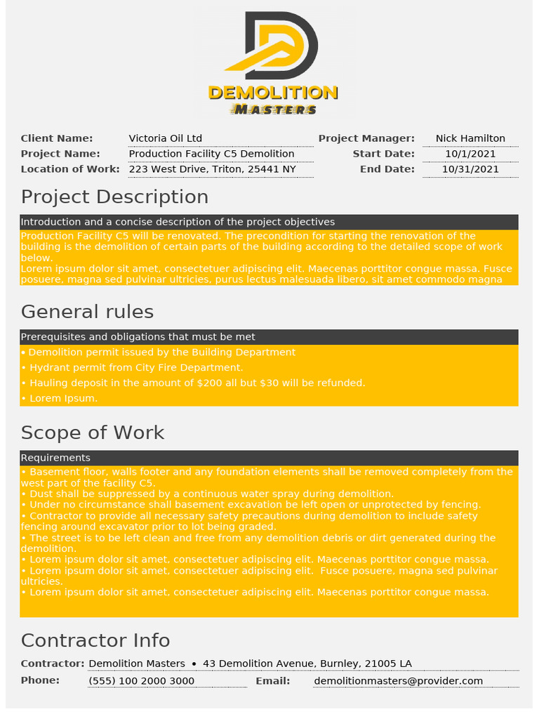 Demolition Scope for Facility C5 Project | PDF