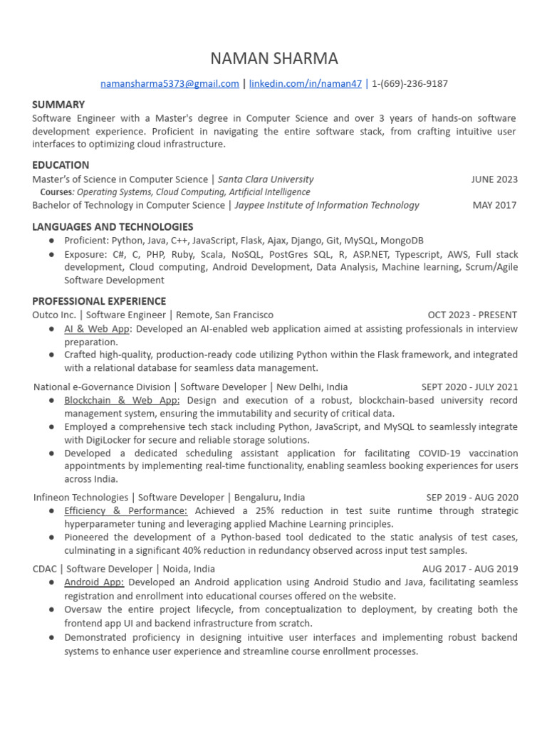 Software Engineer Resume - Naman Sharma-1 | PDF | Web Application | Software Development