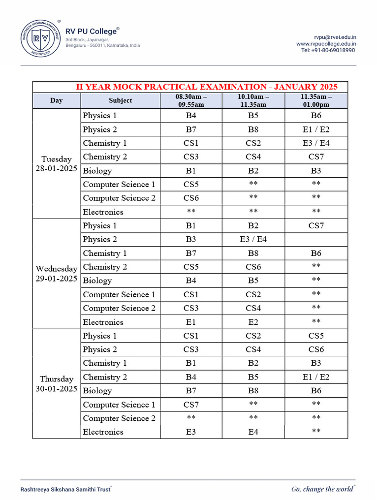 Mock Lab Exam Timetable IIT & ME Batch | PDF