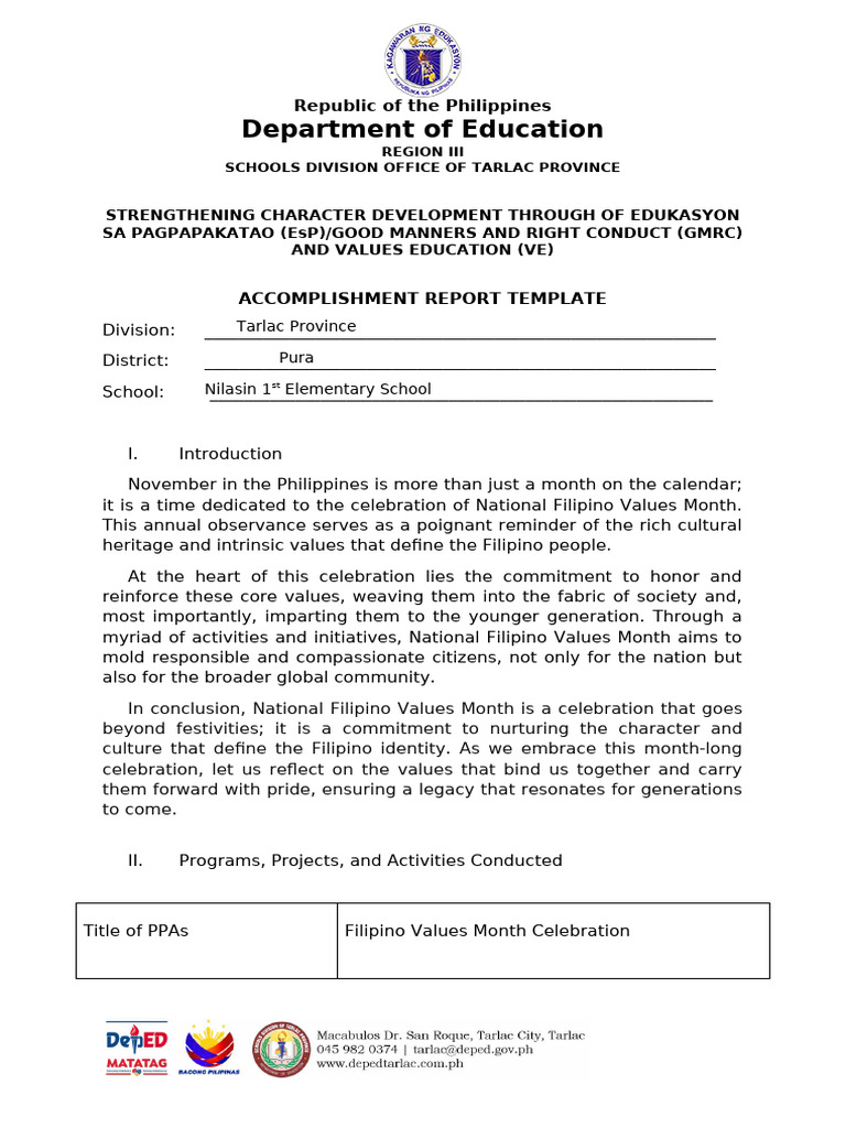 ACR_Filipino-Values-Month-nILASIN-1ST-ES | PDF | Philippines | Cognition